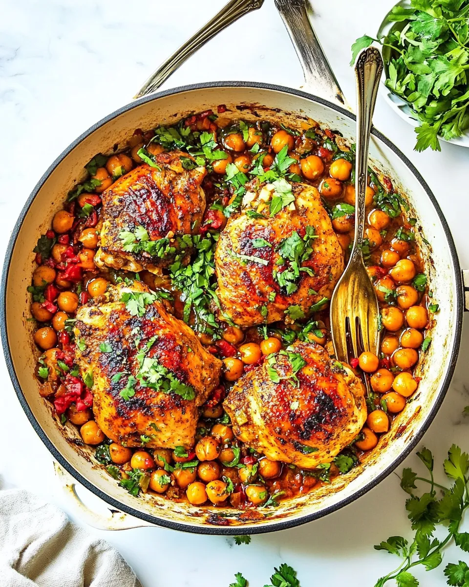 Pan Seared Chicken with Harissa Chickpeas Recipe - Fork and Pan