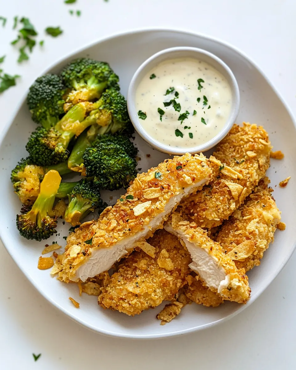 Potato Chip Crusted Chicken Fingers with Ranch and Roasted Broccoli ...