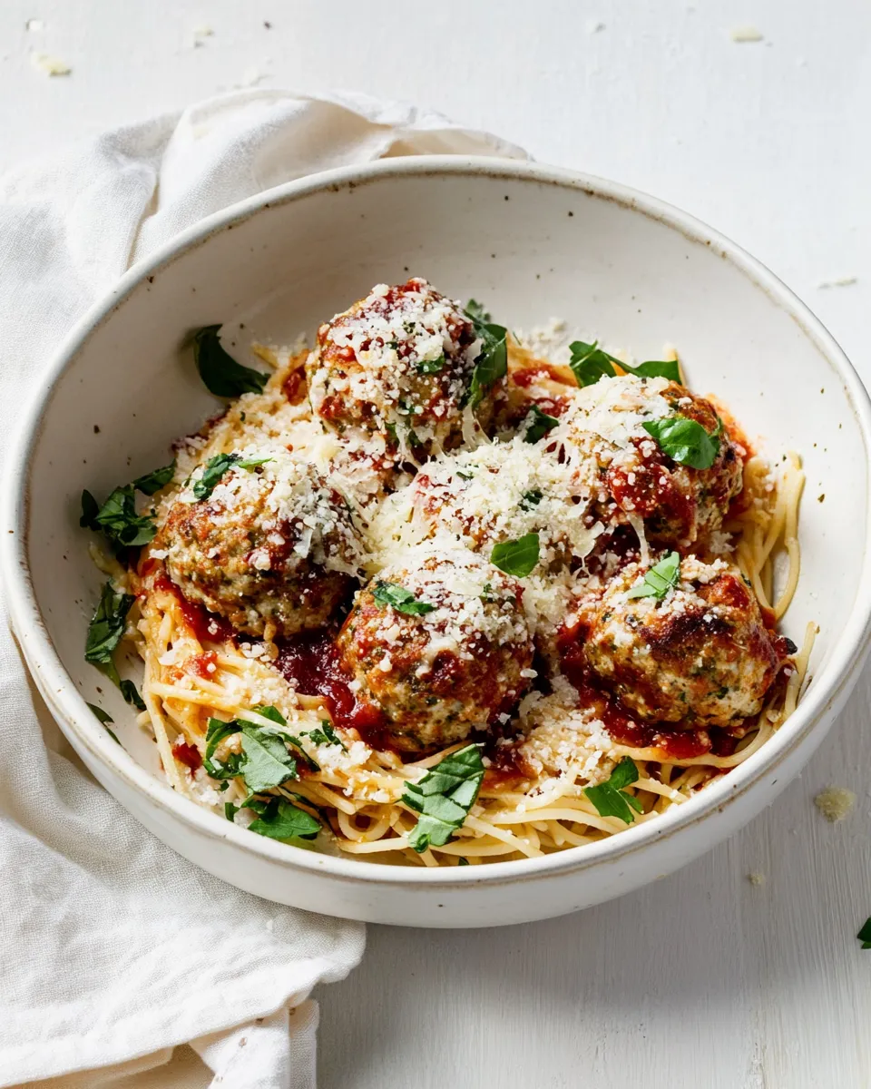 Baked Chicken Parmesan Meatballs with Roasted Garlic Spaghetti ...