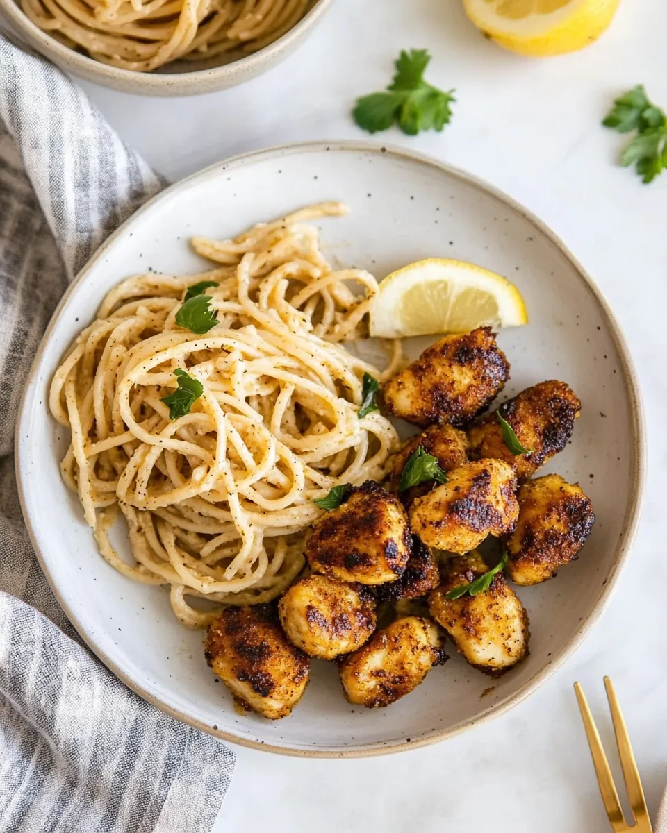 Crispy Lemon Chicken Bites & Spaghetti. - ForkandPan
