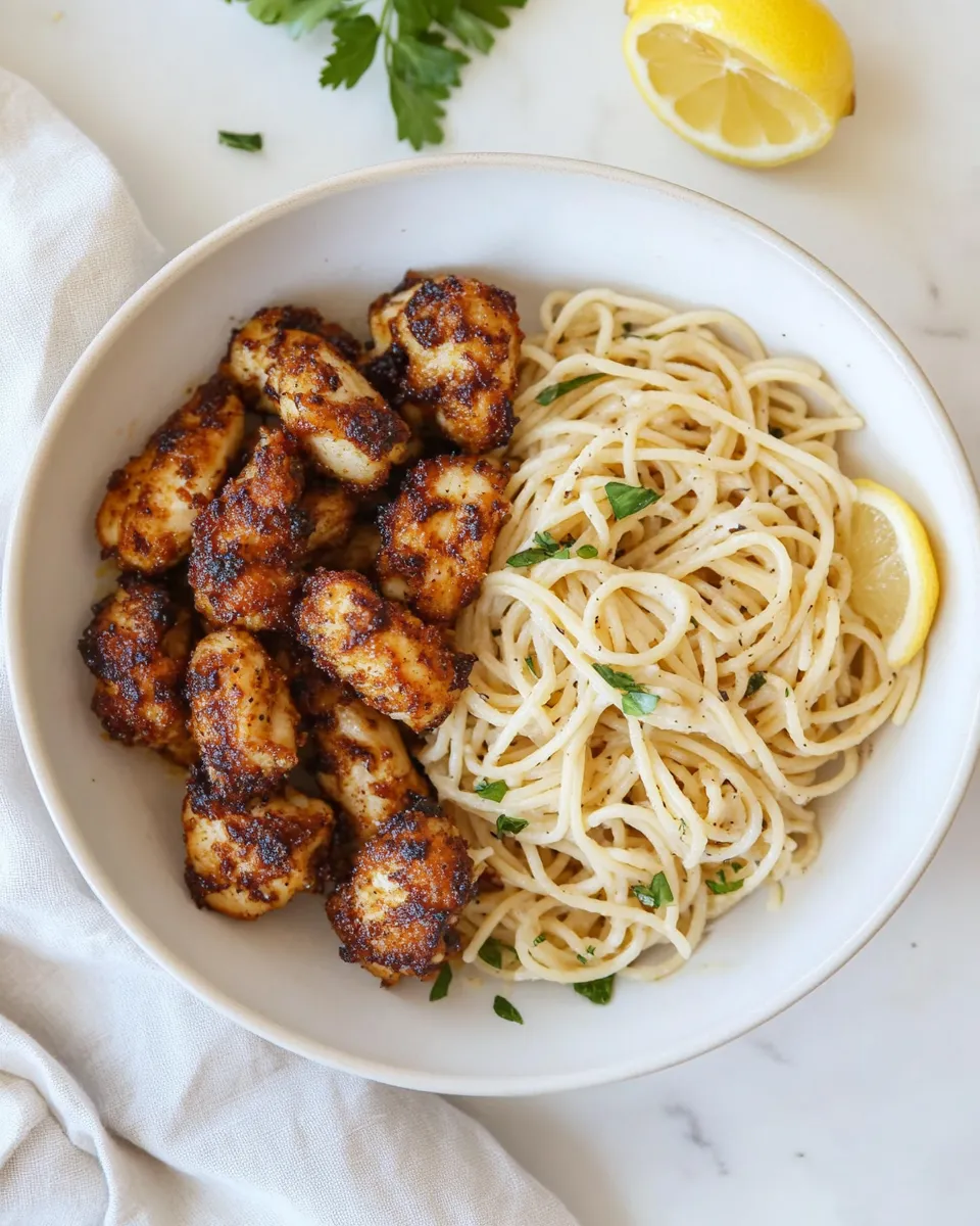 Crispy Lemon Chicken Bites & Spaghetti. - ForkandPan