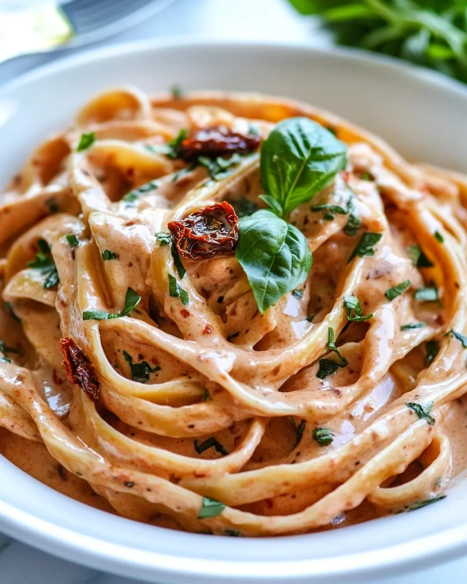 Lightened Up Sun-dried Tomato Fettuccine Alfredo - ForkandPan