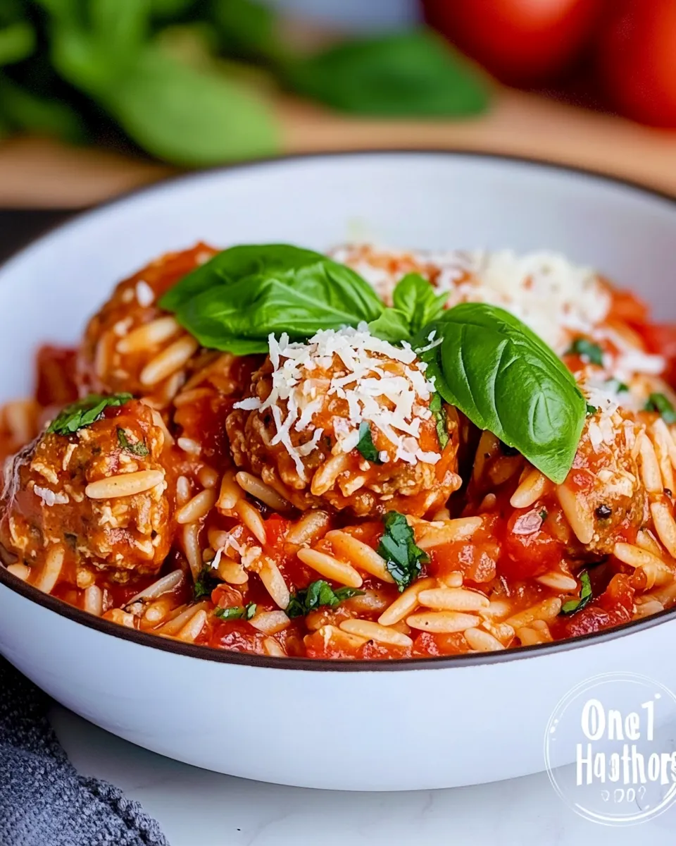 One Pot Chicken Meatball Orzo - ForkandPan