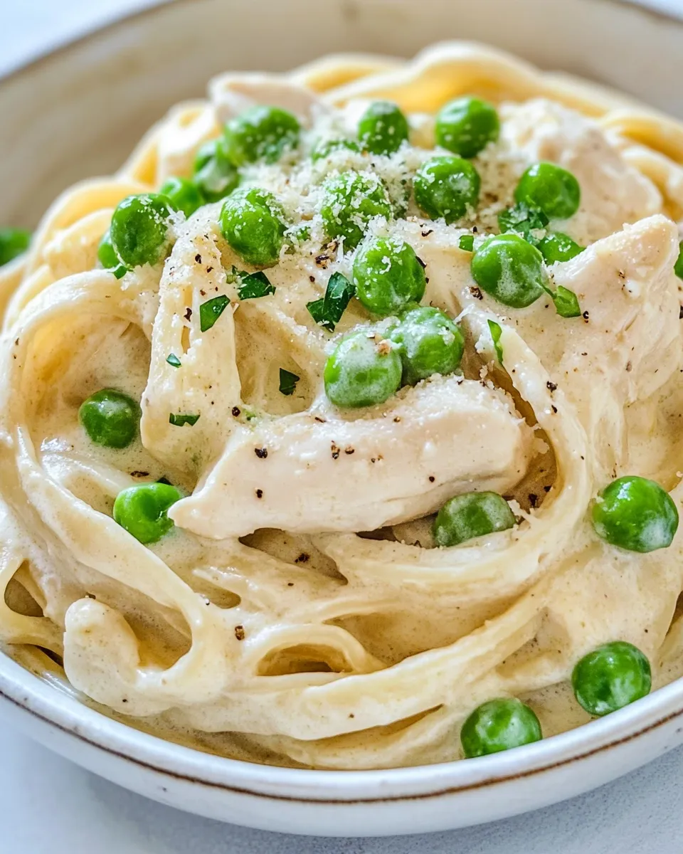 One Pot Chicken and Peas Fettuccine Alfredo - ForkandPan