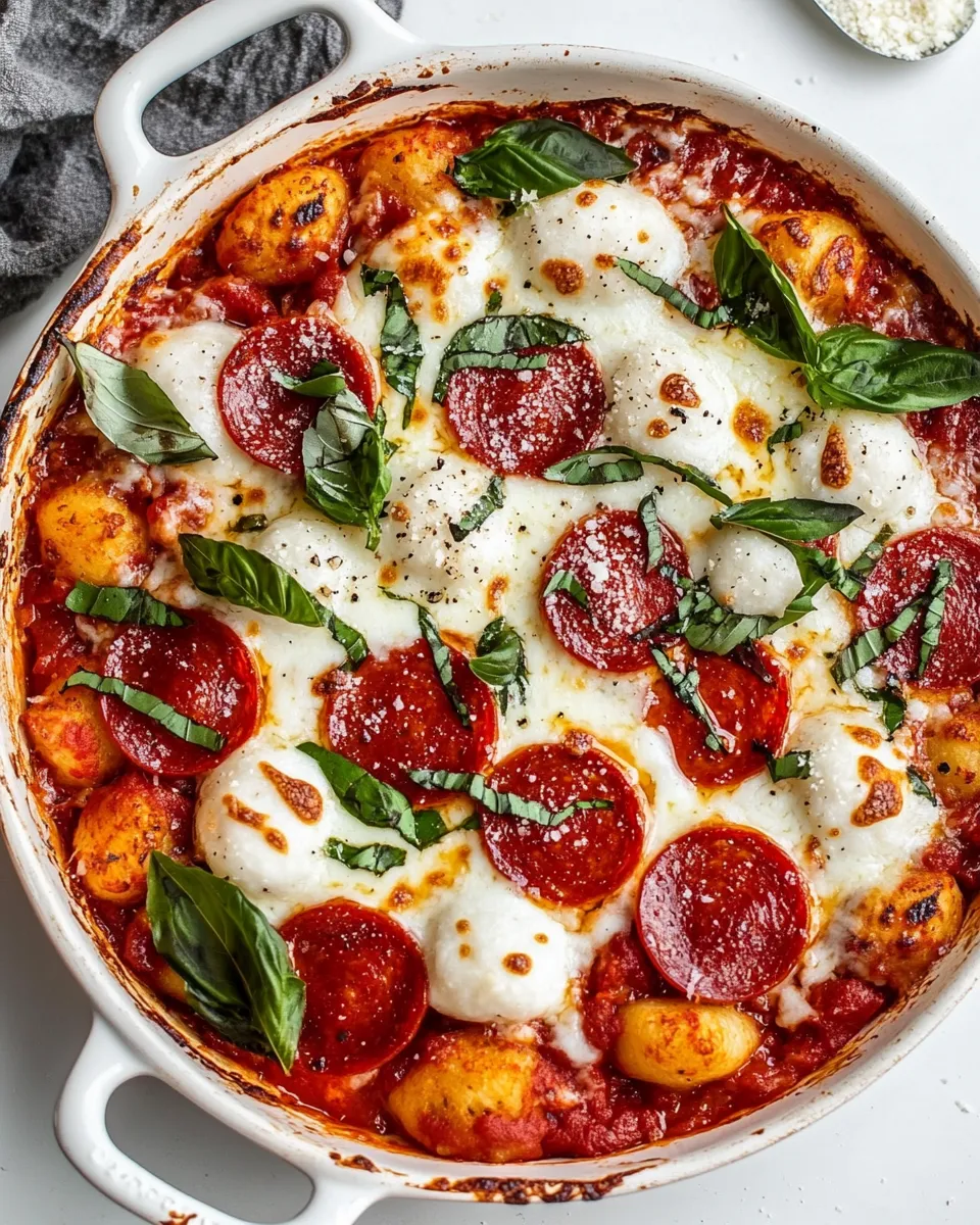 Pepperoni Pizza Gnocchi Bake - ForkandPan
