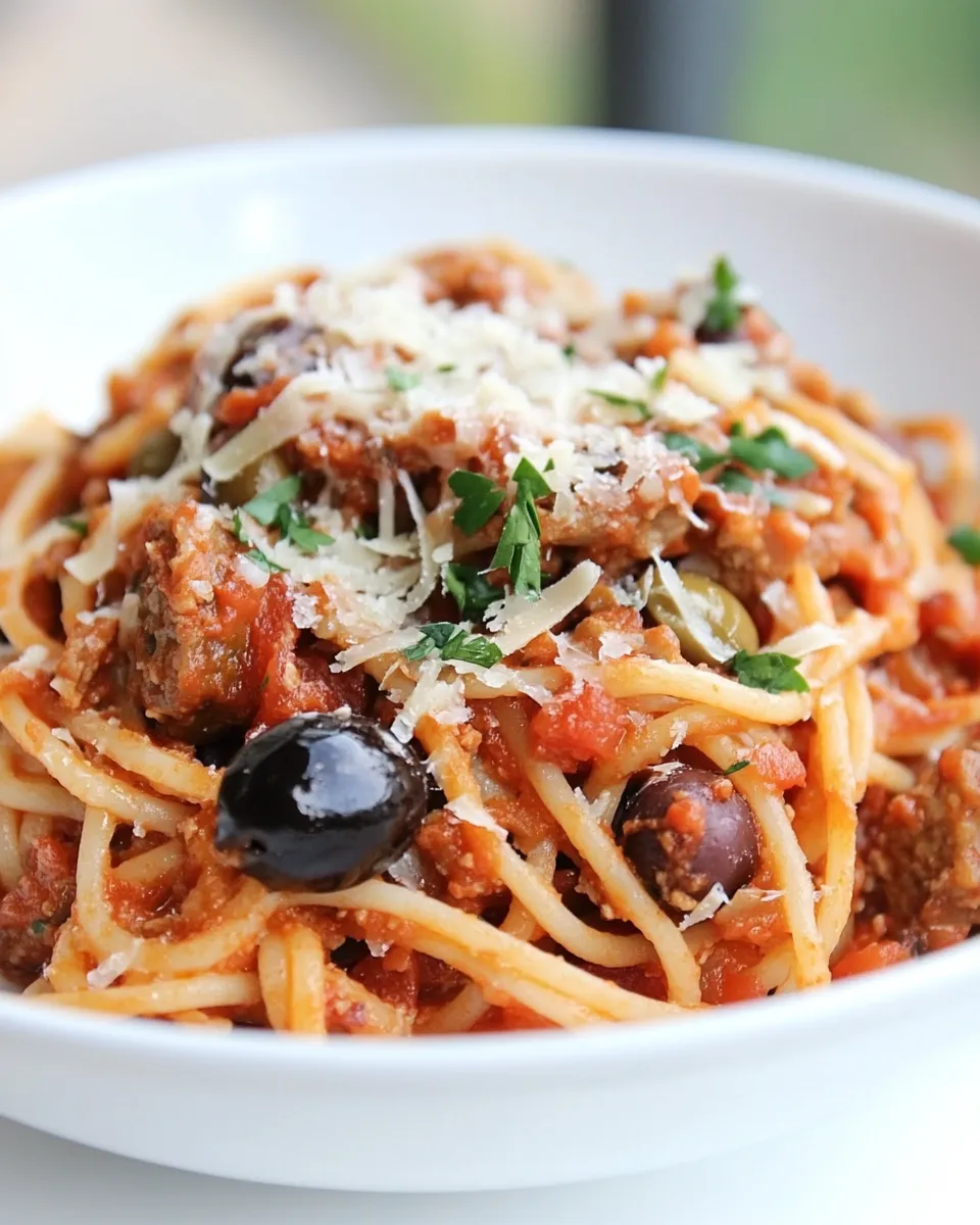 Spaghetti with Italian Sausage and Olives - ForkandPan