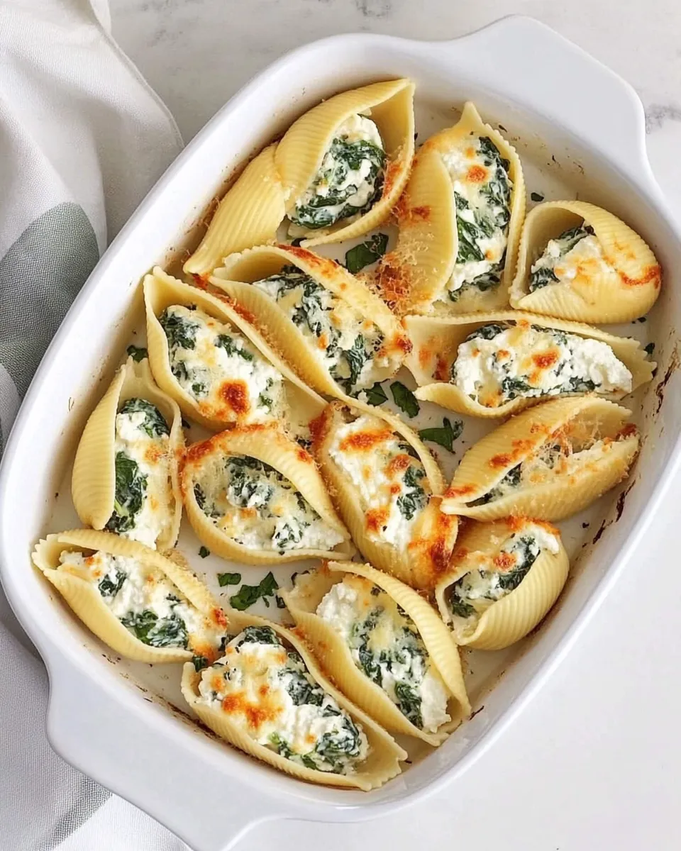 Spinach & Ricotta Stuffed Pasta Shells - ForkandPan