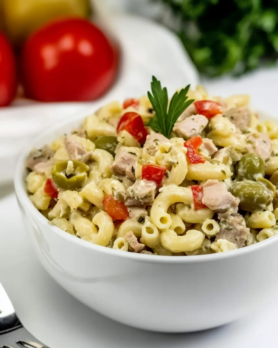 Tuna Macaroni Salad with Green Olives - ForkandPan
