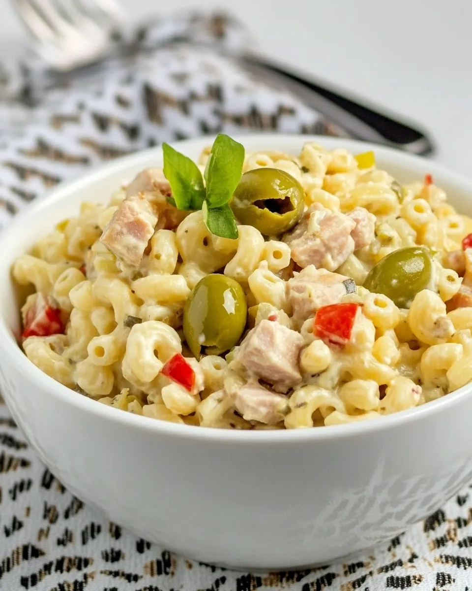 Tuna Macaroni Salad with Green Olives - ForkandPan